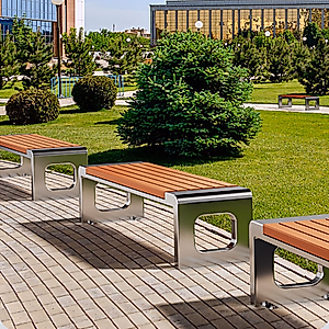 Outdoor Bench, Stainless Steel Frame 3-Person Patio Garden Bench with Anti-Rust, Porch Bench Furniture Memorial Benches for Outdoors Park, Lawn, Deck Weathered 500LBS Weight Capacity(Size:1.8m-B)