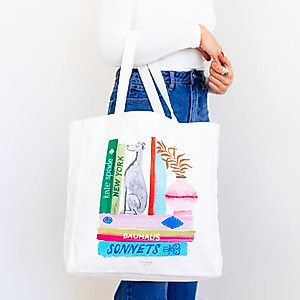 kate spade new york Canvas Tote Bag for Women, Cute Tote Bag for Teacher, Canvas Beach Bag, Book Tote with Pocket, Bookshelf