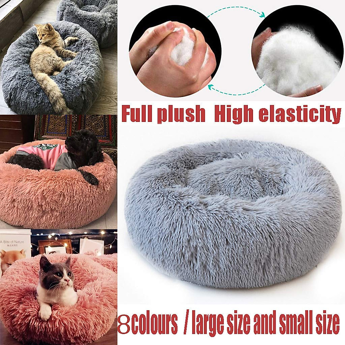 Akabsh Dog Bed Cat Bed Calming Dog Bed Cat Bed Donut, Winter Warm Sleeping Bag Pet Bed Self-Warming Donut Cuddler, Comfortable Round Plush Dog Beds for Large Medium Dogs and Cats, Wine