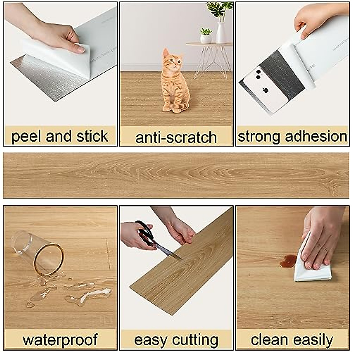 Freshtour Peel and Stick Floor Tile, 72 PCS/108 Sq.Ft Self-Adhesive Wood Vinyl Plank Flooring, Waterproof Wear-Resistant DIY Floor Tiles for Bedroom Kitchen Living Room RV (36" x 6", Light yellow)