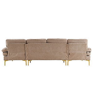POULEII Sectional Sofa,Modern U-Shape Modular Sectional Sofa Sleeper Couch with Chenille Fabric and Gold-Plated Feet for Living Room, Apartment, Office,Camel