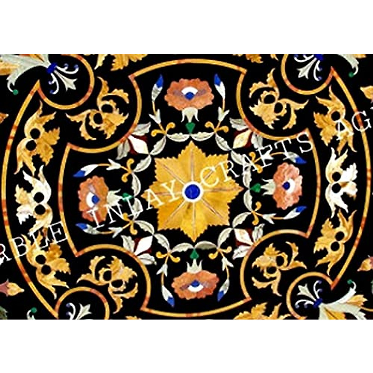 Pietra Dura Black Marble Round 30" x 30" Coffee Table Top, Black Marble Round Centre Table Top, Black Marble Round Dining Table Top, Piece Of Conversation, Family HeirLoom