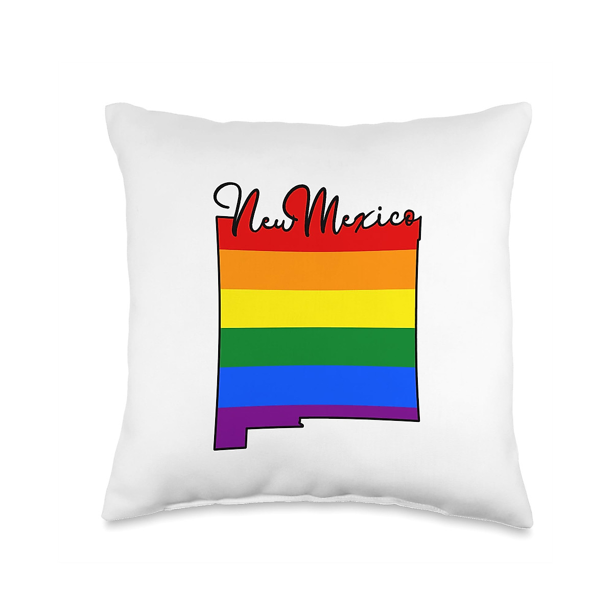 New Mexico Map USA State Rainbow Pride Flag Map USA State New Mexico Rainbow Flag Pride Month Throw Pillow, 16x16, Multicolor