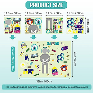 4 Sheets Gamer Wall Sticker Glow in The Dark Gamer Wall Decals Boy Children Video Game Room Decor Gaming Controller Wall Stickers Removable Wall Art for Kids Men Playroom Living Room