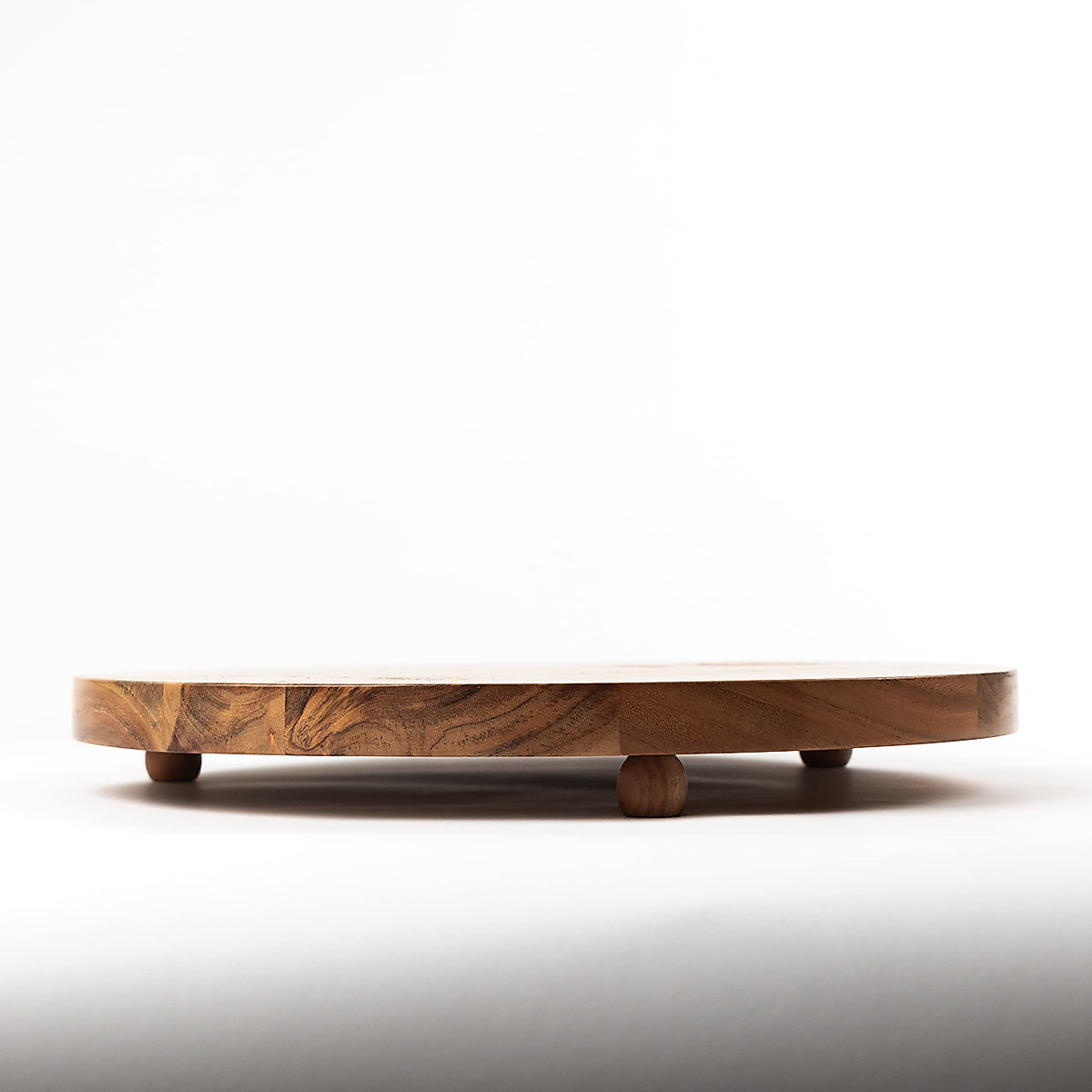 Round Acacia Wood Pedestal Board, Wooden Decorative Display Tray with Feet (16")