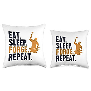 Forging Tools Equipment Kit Gifts For Beginners Eat Sleep Repeat Hobby Legend Forging Anvil Blacksmith Throw Pillow, 16x16, Multicolor