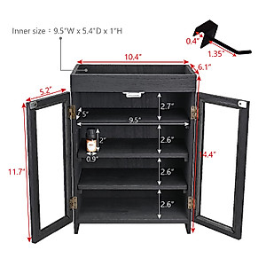 Ikee Design Small Wooden Countertop Storage Cabinet with Adjustable Shelves and Removable Hooks, Perfect for Perfume, Pantry, Essential Oil, 10.4W x 6.1D x 14.4H in, Black