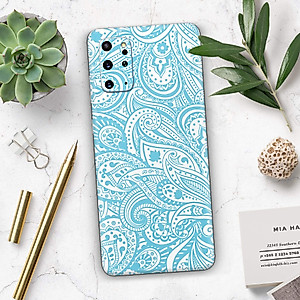 DesignSkinz Light Blue Paisley Floral Pattern V3 Protective Vinyl Decal Wrap Skin Cover Compatible with The Samsung Galaxy S20 (Screen Trim & Back Glass Skin)
