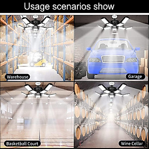 MUCLUD 4Pack 200W LED Garage Lights,Deformable LED Garage Ceiling Lights 22000LM E26/E27 Garage Lighting with 10+1 Adjustable Panels 6500K Daylight Garage Lights for Garage Basement Warehouse