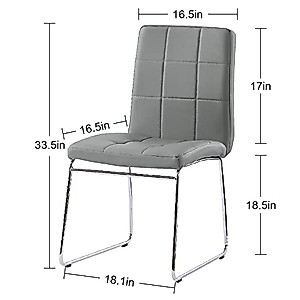 Dining Chairs Set of 2 - Comfortable Leather Dining Room Chairs, Modern Kitchen Chairs with Metal Legs Side Chairs, Accent Chairs for Living Room, Bedroom - Gray