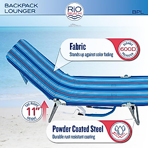 Rio Beach Portable Lay Flat Folding Backpack Beach Lounge Chair with Backpack Straps and Storage Pouch, Orange and Green