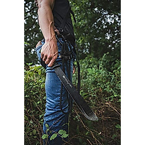 Hooyman Bush Machete with Heavy Duty Construction, Ergonomic No-Slip Handle and Belt Sheath for Gardening, Land Management, Bushcraft, Hunting and Outdoor , Black/Green