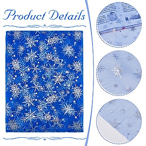FINGERINSPIRE 4 Yards Snowflake Silver Foil Organza Fabric 59.1 inch Wide Blue Snowflake Sheer Mesh Fabric Nylon Glitter Snowflake Fabric Tulle for DIY Crafts Wedding Birthday Christmas Decoration