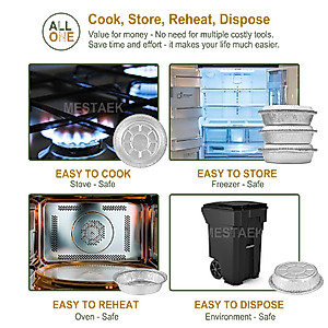 MESTAEK 7" Aluminum Foil Pans with Clear Lids 50 Pack,Heavy Duty Disposable Containers for Roasting,Storing,Baking,Cooking,Recyclable