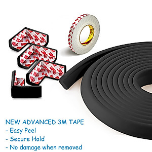 Furniture Edge and Corner Guards | 16.2ft +20.4ft Protective Foam Cushion |36ft Bumper 12 Adhesive Corners | Baby Child Proofing Set NonToxic and Safe for Table, Fireplace, Countertop | Black