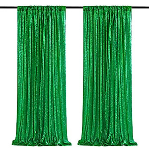 Green Sequin Backdrop Curtains 2 Panels 2FTx8FT Christmas Party Backdrop Glitter Birthday Bridal Wedding Curtains Sparkle Photo Backdrop