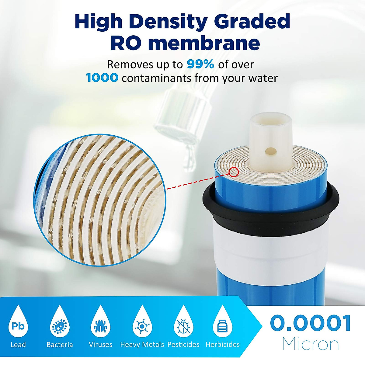 Membrane Solutions 150 GPD RO Membrane, Reverse Osmosis Membrane Element 12" x 2" Water Filter Replacement for Undersink Home Drinking RO Water Filtration System