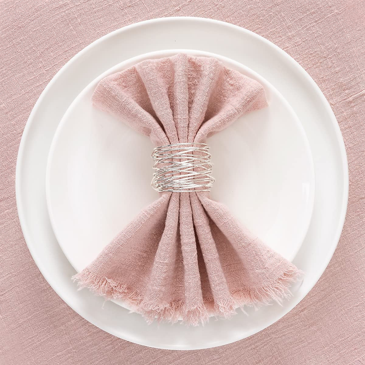 Socomi Handmade Cloth Napkins with Fringe Set of 12 Dusty Pink Cotton Linen Napkins 18"x18" Rustic Dinner Napkins Bulk for Wedding Party Baby Shower