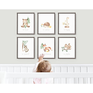Woodland Baby Animals Nursery Wall Art Prints Room Decor - Set of 6 - Unframed (8 x 10 inches)