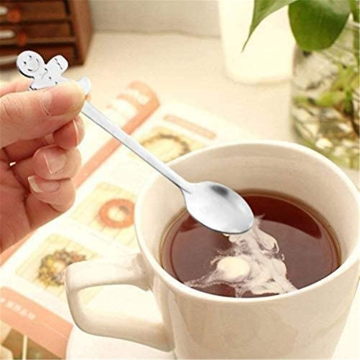Eshylala 8 Pack Creative Christmas Spoon Stainless Steel Coffee Spoon Christmas Stirring Spoon Tea Spoon Soup Spoon, 5 Inch