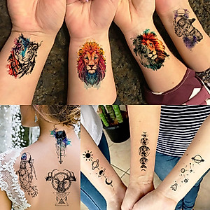 32 Sheets Cute Outer Space Temporary Tattoos For Kids Women, Watercolor Astronaut Planets Star Moon Fake Tattoo Sticker for Boys Girls Children