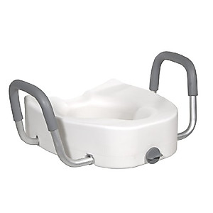 Drive Medical Premium Plastic Raised Toilet Seat with Lock and Padded Armrests, Elongated, Pack of 1