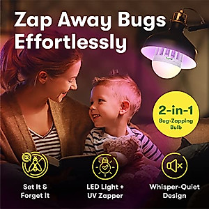 BugMD Zapville - Bug Zapper Indoor UV and LED Light Bulb, Portable Bug Zapper, Attracts Mosquitos Insects Bugs, Pest Control for Patios Porches Garage Shed for E27/E26 Base