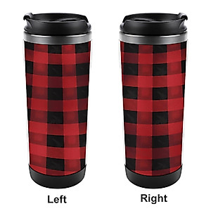 Red Black Buffalo Check Plaid Pattern Travel Coffee Mug 12.85oz Insulated Coffee Tumbler 304 Stainless Steel Thermos for Travel Fitness Outdoor Activities Coffee Shop Office Home