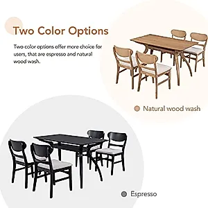 Melpomene 5 Piece Dining Table Set, Mid Century Solid Wood Kitchen Table with 4 Chairs and Special-Shape Legs(Natural Wood Wash)