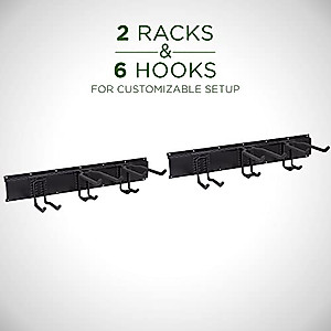 Tool Storage Rack, 8 Piece Garage Organizer, Metal, Wall mounted, Holder for Broom, Mop, Rake Shovel & Tools, By RaxGo