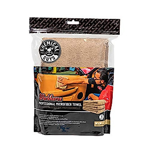 Chemical Guys MIC34403 Workhorse Professional Microfiber Towel, Tan (Safe for Car Wash, Home Cleaning & Pet Drying Cloths) 16" x 16", Pack of 3