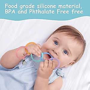 Vicloon Silicone Baby Teether Linking Rings,Silicone Teether Toy for Baby,Baby Toy Rings with Pacifier Clip,Attachable Teether Chew Toy for 3-6 Months,Baby Toy Rings Links for Stroller&Activity