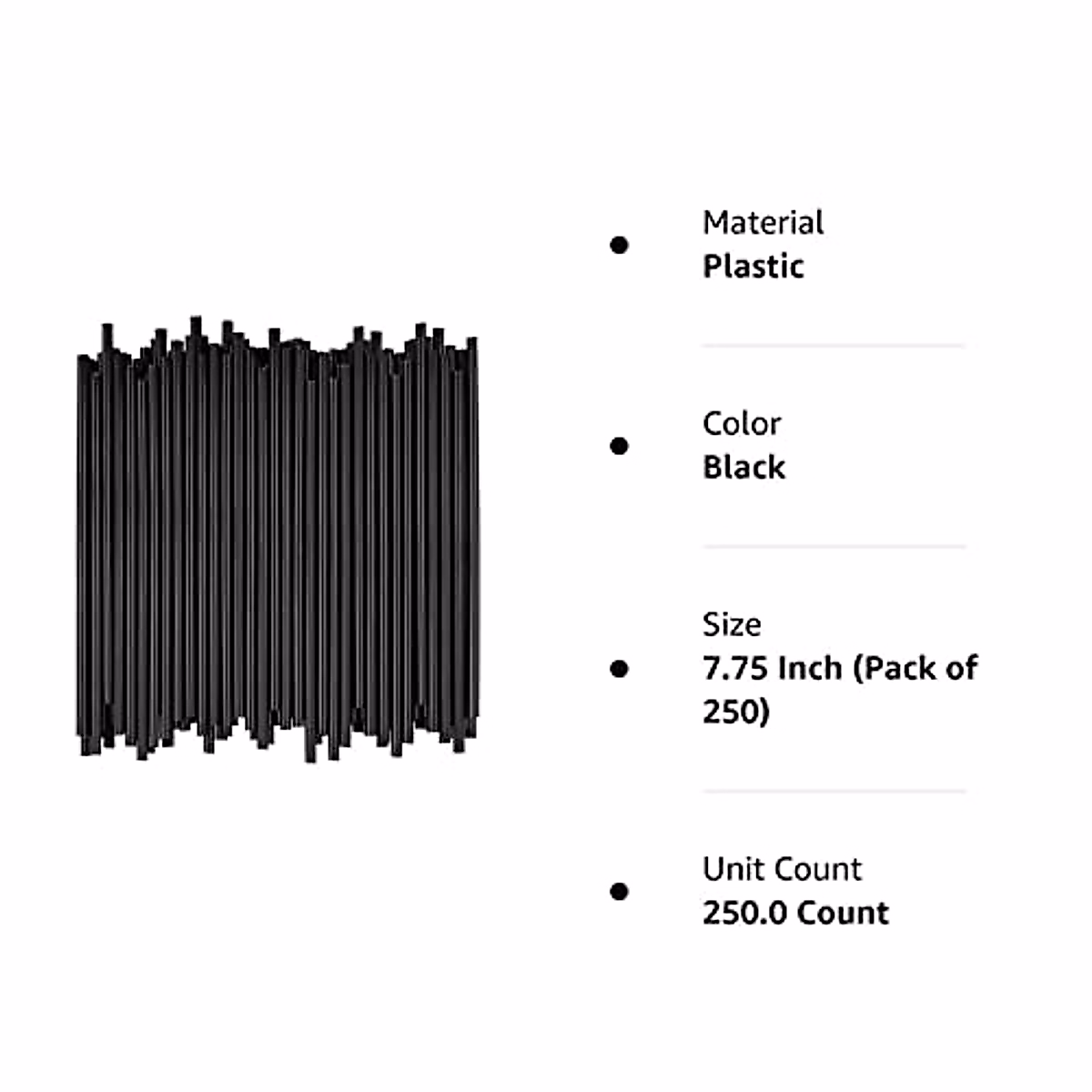 Disposable Drinking Straws - 7 3/4 Inches Long - Standard Size (Black, 250)