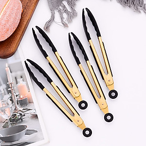 Mafier 4-Piece Kitchen Food Tongs 7" Mini Silicone Serving Tongs with Firm Sealed Non Stick Rubber Tips & Silicon Coated 18/8 Stainless Steel Handle and Smooth Locking