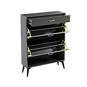 Leiln.z Shoe Cabinet with 1 Slide Drawer & 2 Flip Drawers, Freestanding Shoe Rack Storage Organizer，Shelves for Narrow Closet, Entryway, Living Room (Gray)