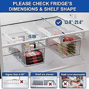 LALASTAR Upgraded Fridge Organizer Drawers, 2-PACK Refrigerator Organization and Storage, Mini Fridge Storage Containers with Handle, Adjustable Length 13.8"-21.4" (with Divider)