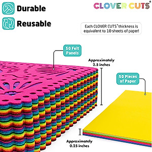 CLOVER CUTS, 50 Multi-Colored Felt Papel Picado Banners, Fiesta Party Decorations, Cinco de Mayo Decorations, Día de Los Muertos Decorations
