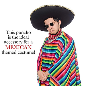 Skeleteen Mexican Serape Poncho Costume - Cinco De Mayo Mexican Fiesta Ponchos for Adults and Kids