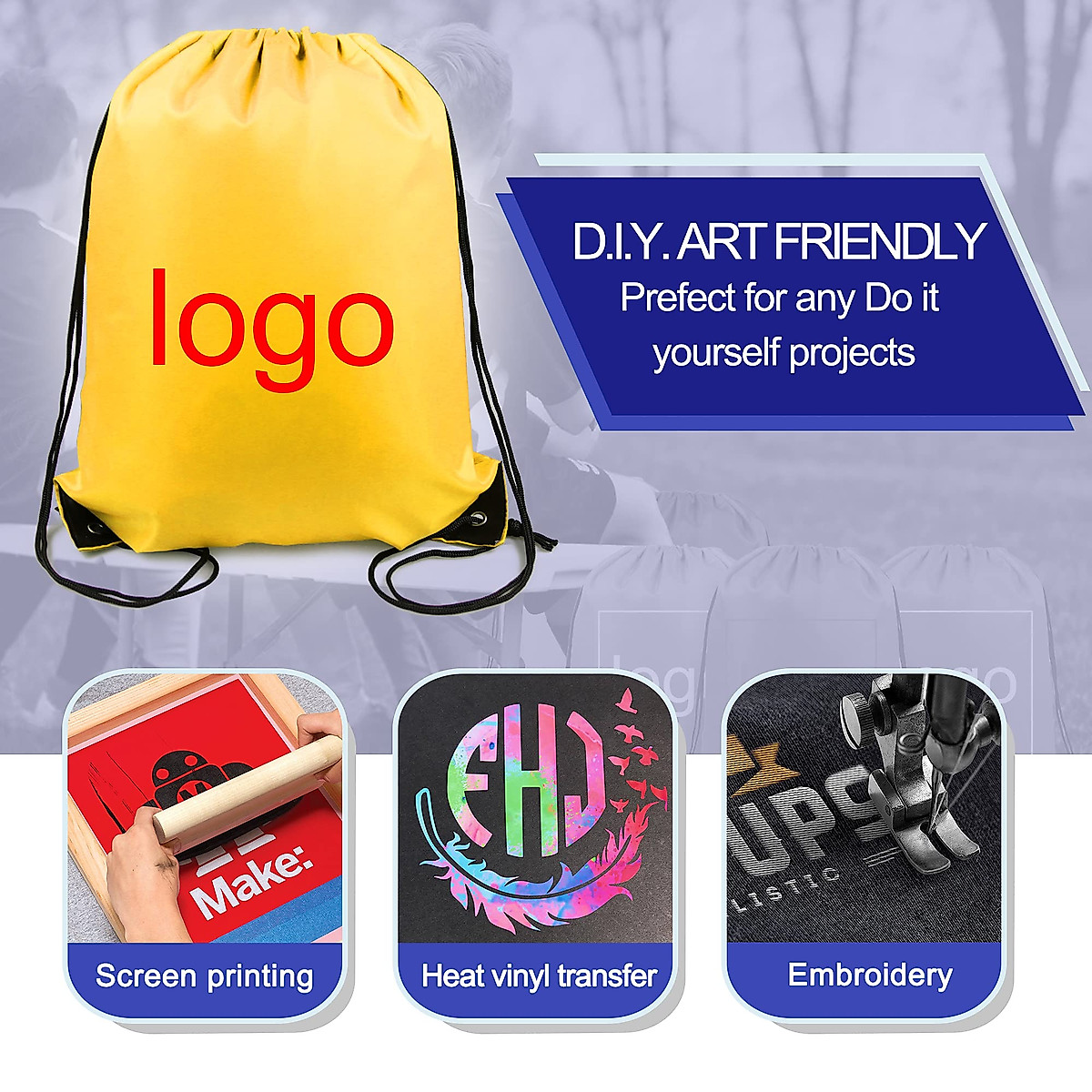 BeeGreen 20 Pieces Yellow Cinch Sack Bags Bulk Gymsack for Christmas Sports Polyester Drawstring Backpacks for Heat Vinyl and Tie Dye Pull sinch Sackpack for Women and Men