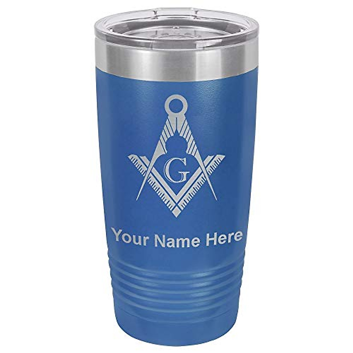 LaserGram 20oz Vacuum Insulated Tumbler Mug, Freemason Symbol, Personalized Engraving Included (Dark Blue)