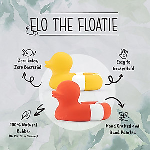 Oli & Carol Duck Toy - FLO The Floatie | Natural Hevea Rubber | Rubber Ducky Baby Bath Toys | Baby Teether | Hevea Bath Toys for Babies 0-12 Months (Navy)