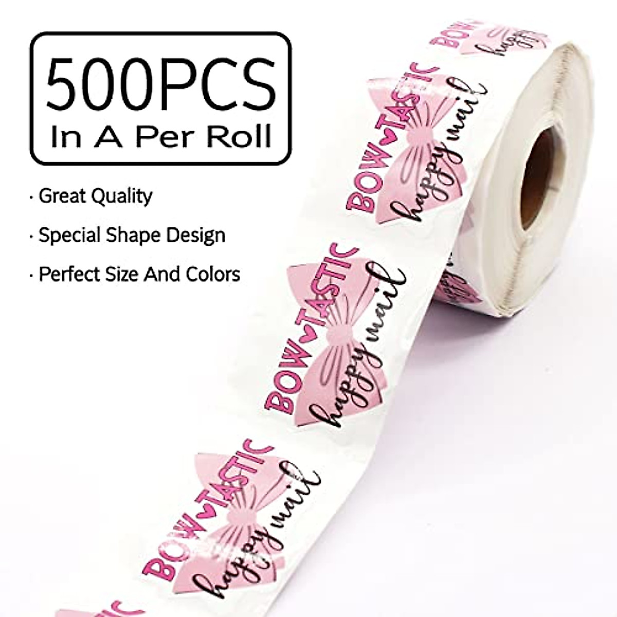 Bow Tastic Happy Mail Stickers,Thank You Stickers,Handmade Stickers,Small Shop Stickers,Envelopes Stickers for Small Business, Online Retailers,Handmade Goods,500 Labels Per Roll