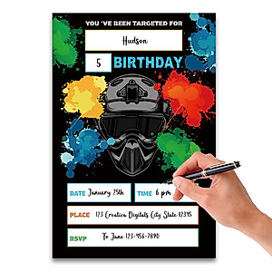 FujLoy Paintball Birthday Party Invitations, Paintball Invitations, Paintball Theme Birthday.（065）