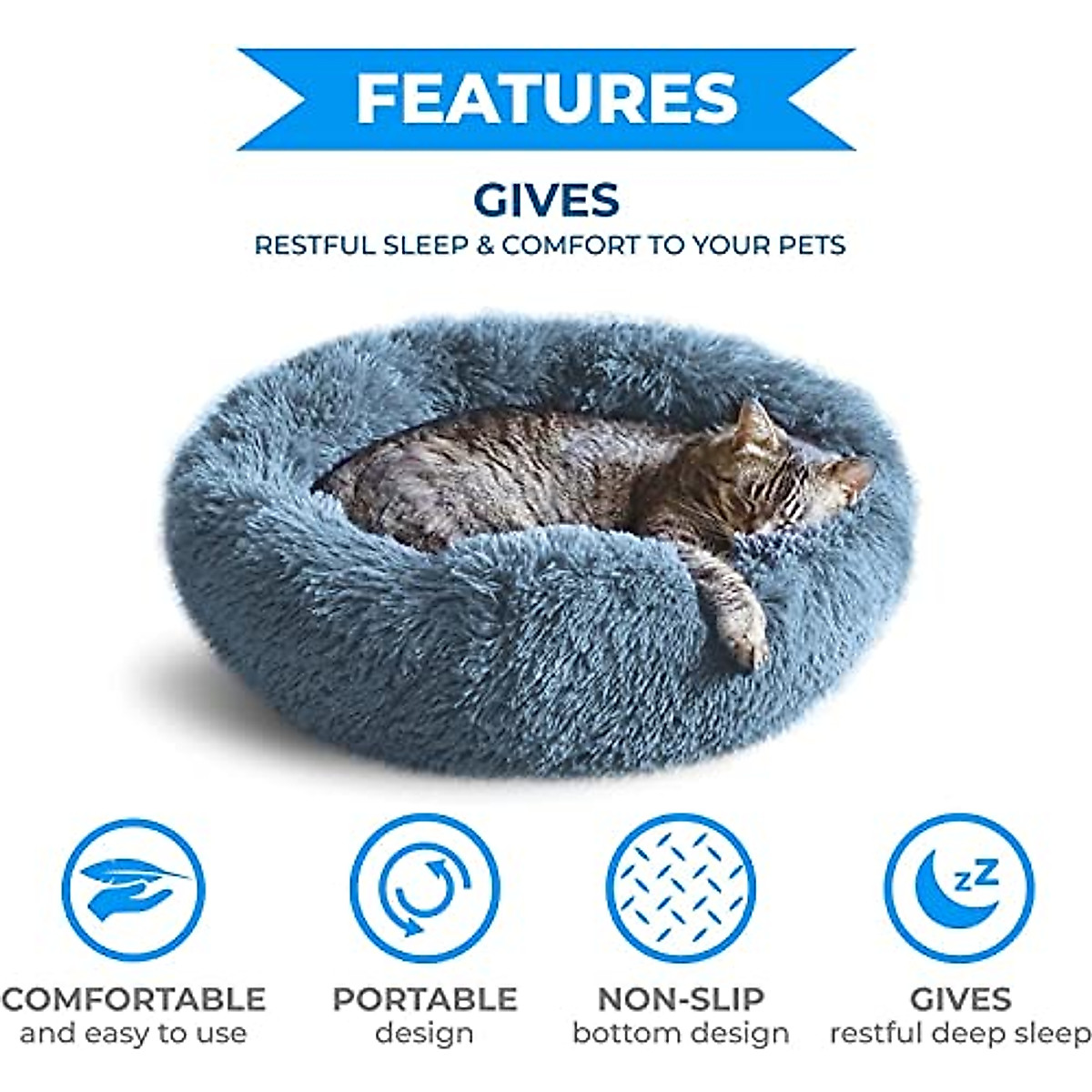 Whiskers & Friends Cat Bed, Cat Beds for Indoor Cats Washable, for Small Cat Bed, Large Cat Bed, Kitten Bed, Small Dog Bed, Anti Anxiety Calming Pet Bed, Cat Beds & Furniture, Round Cat Nest Bed
