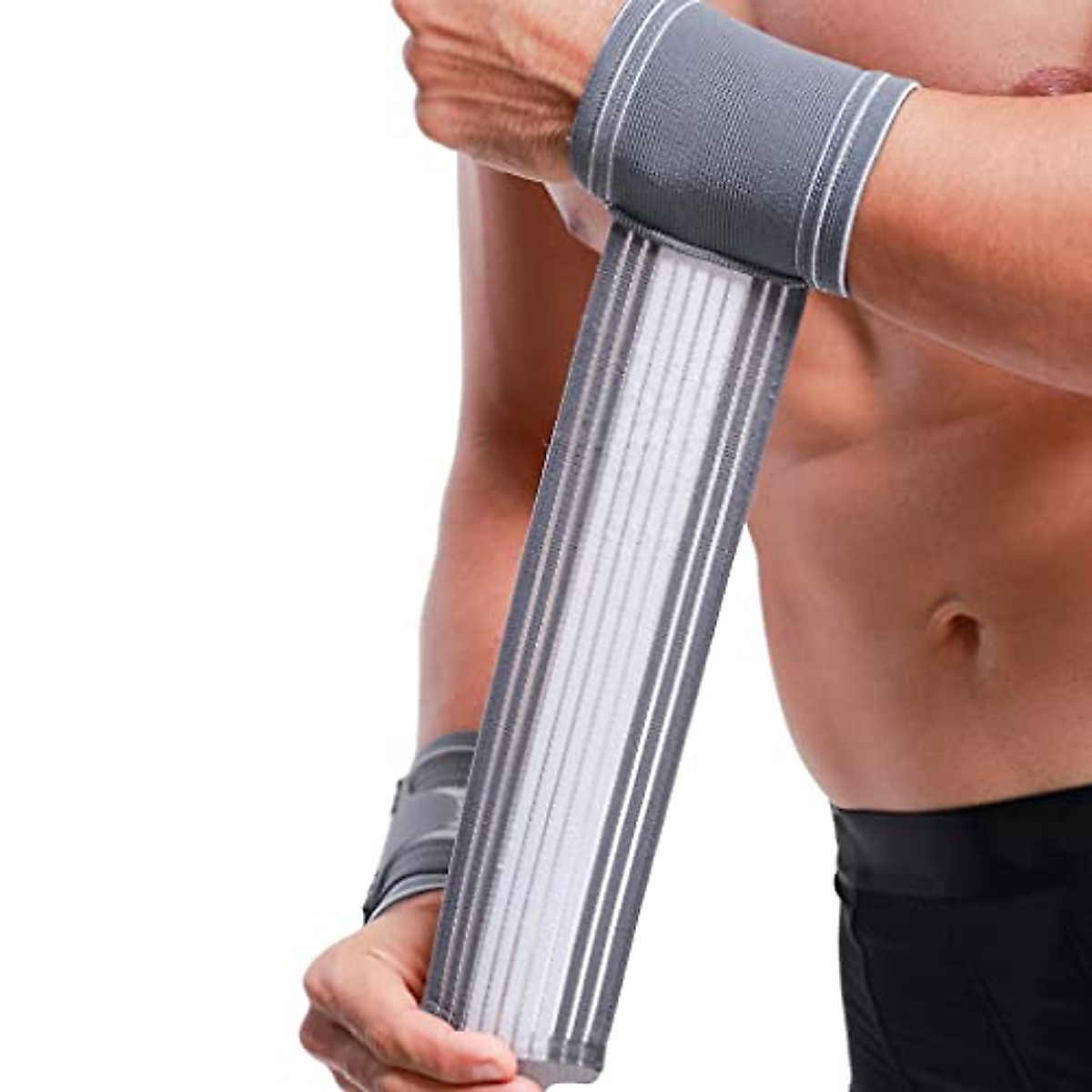 NeoTech Care Wrist Band - Adjustable Compression Strap - Elastic & Breathable Fabric - Support Sleeve for Tennis, Sports, Exercise - Men, Women, Right or Left - Grey Color (Size M, 1 Pair)