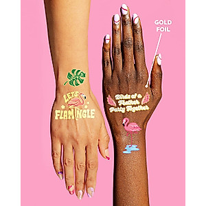 xo, Fetti Flamingo Temporary Tattoos for Kids - 50 Styles | Final Flamingle Bachelorette, Summer Birthday Party Supplies, Pool Party Favors, Palm Tree Pineapple Arts and Crafts