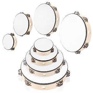 8 Pcs Wood Tambourine Adults Bulk Double Row Metal Jingle Hand Held Tambourine Jingles Assorted Size Tambourine Musical Educational Tambourine Gift Rhythm Percussion Instrument for Church Party KTV
