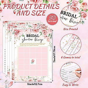 Gilprop 280 Pcs Bridal Shower Games Supplies for 50 Guests, Wedding Shower Games Include Pin The Ring Wedding Game Cards Pencils Eye Mask for Bride Groom Engagement Couple Party Favor(Rose)