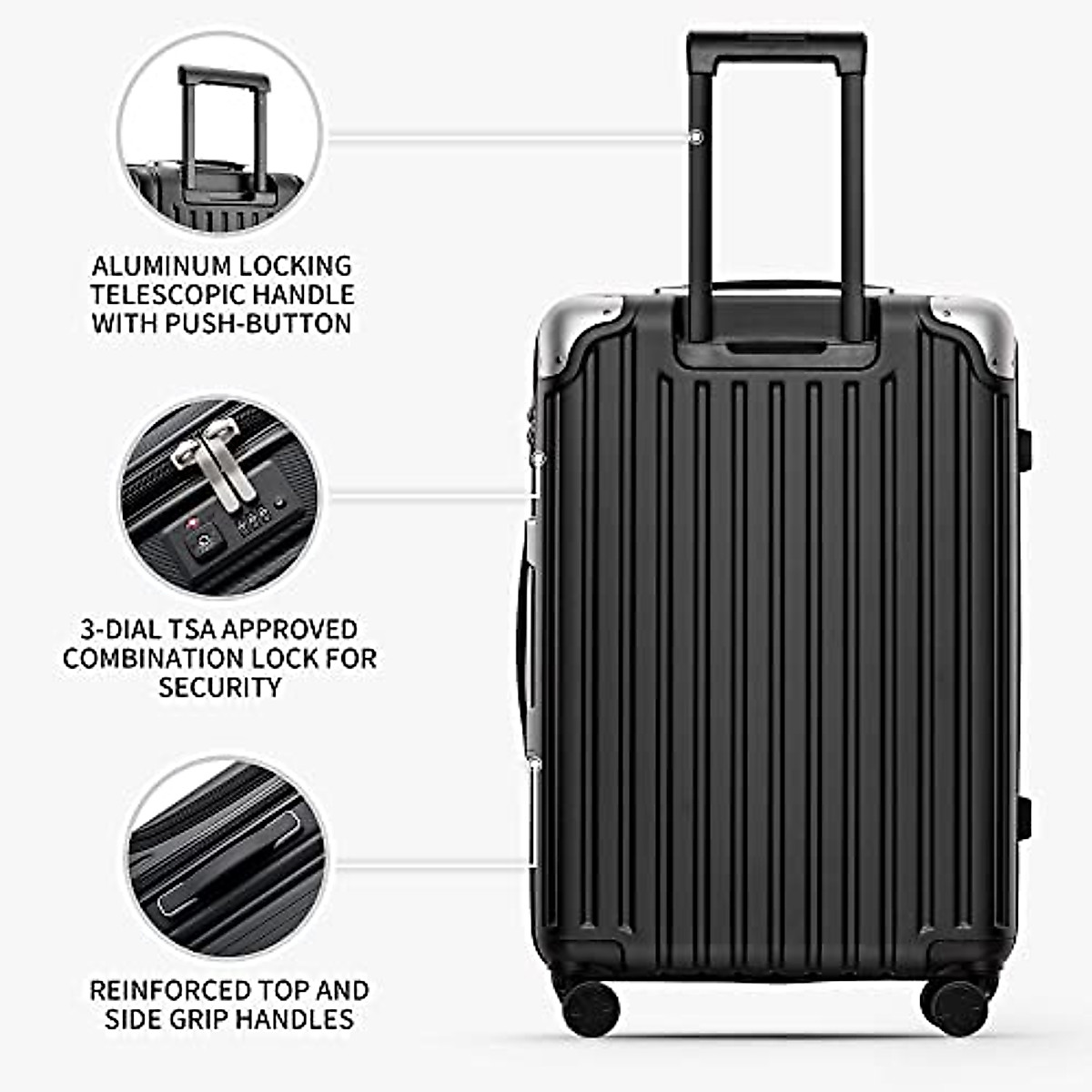 LEVEL8 Grace Luggage Sets PC+ABS Hardshell Suitcase with Spinner Wheels, Durable Lightweight Luggage TSA Lock 20" Expandable Carry on 24"/28" Checked Luggage, 3-Piece Set (20/24/28) – Black