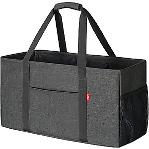 LHZK Standing Extra Large Utility Tote Bag with Metal Wire Frame and the Sides Rinforced, Extra Large Tote Bag with Handle, Reusable Grocery Bags Foldable, Beach Bag, Car Tote (Grey)